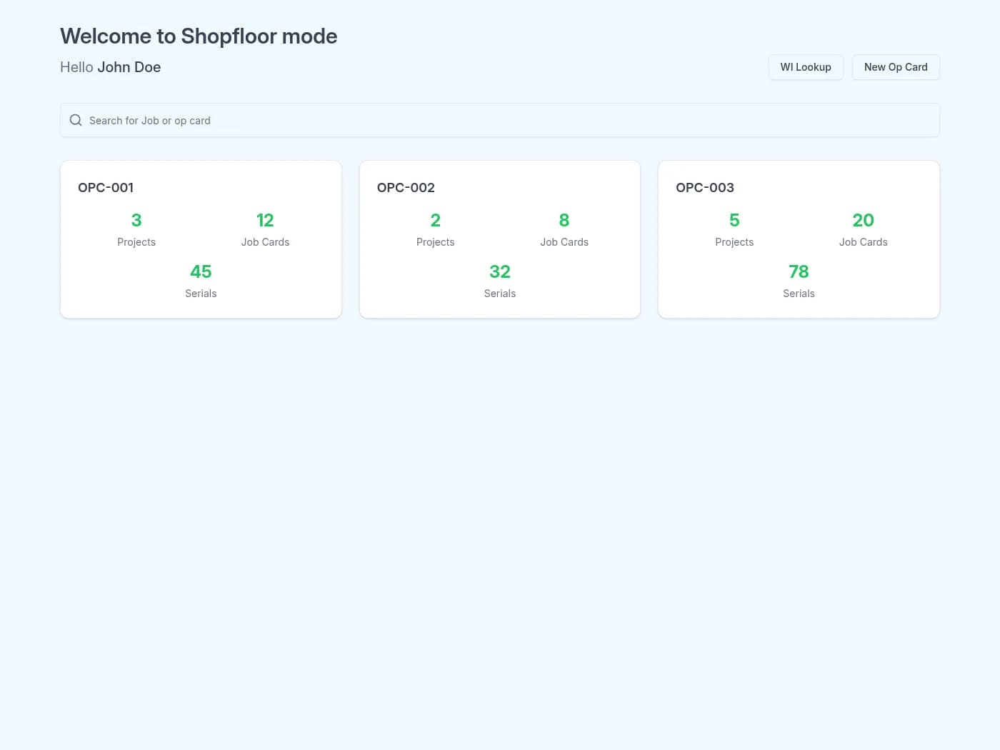 Dynamic Shopfloor Mode Dashboard with Contextual Search Bar