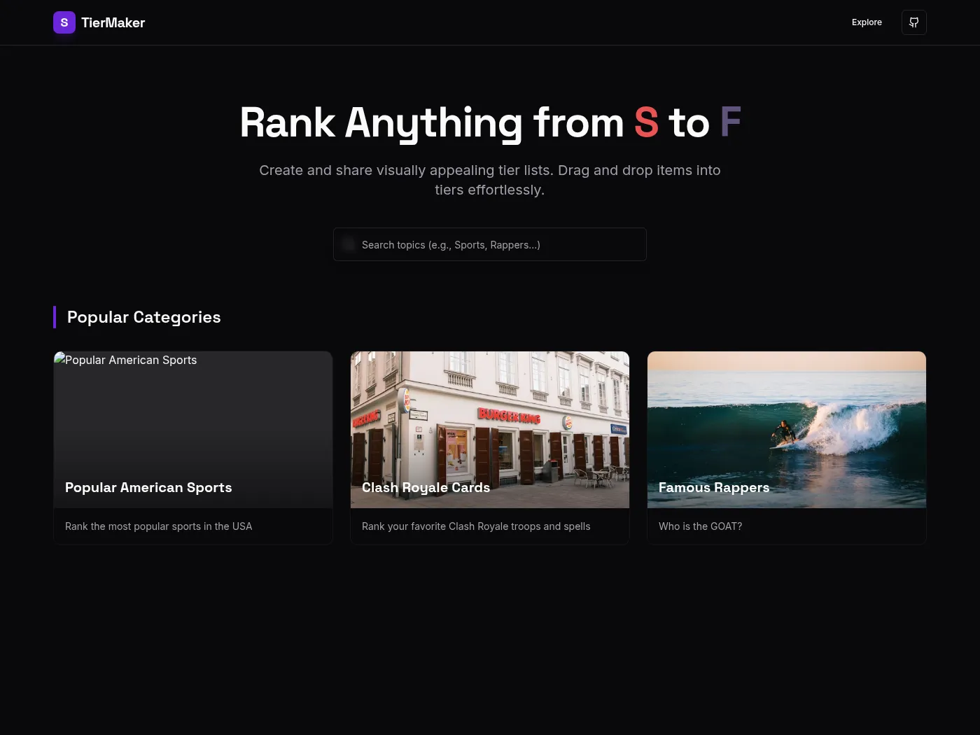 Dynamic Tier List Generator for Any Topic