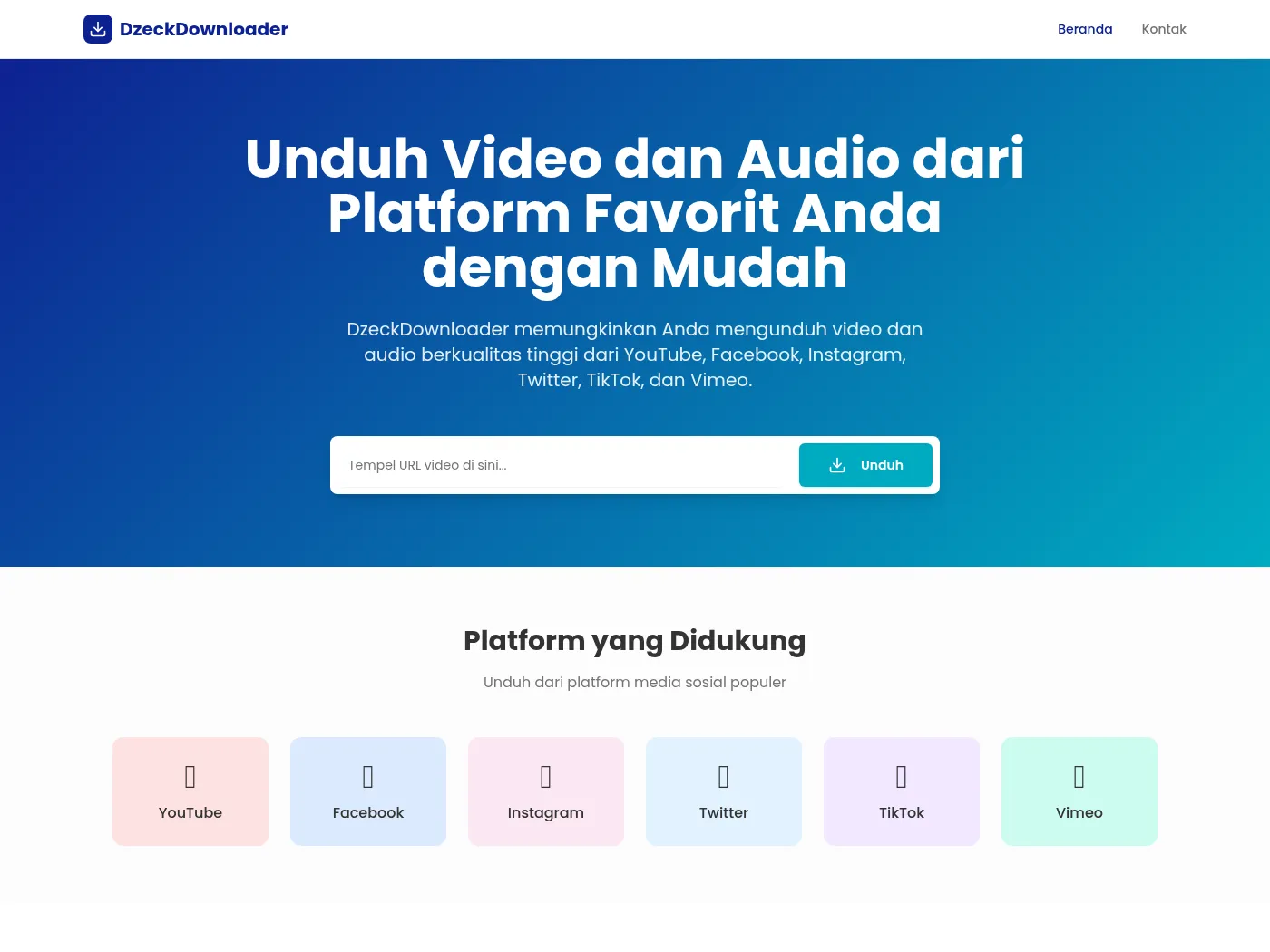 DzeckDownloader - Social Media Video & Audio Downloader Website