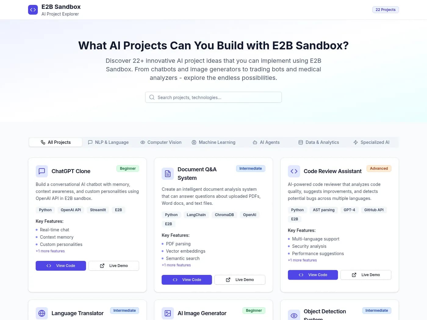 E2B Sandbox AI Project Explorer