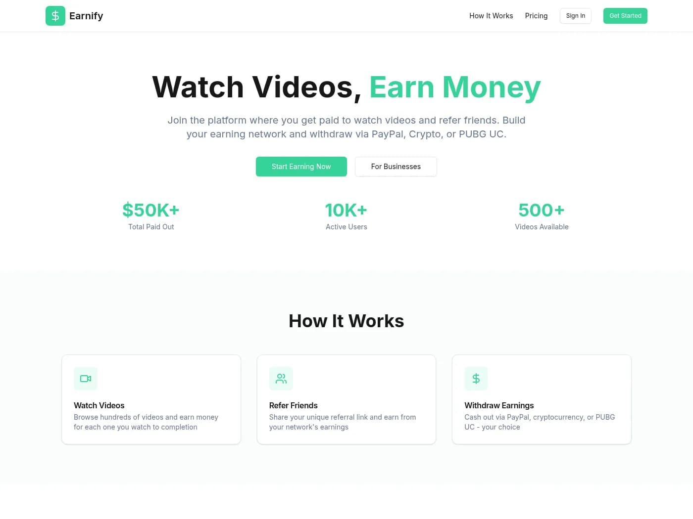 Earnify: Video Watch & Referral Program SaaS
