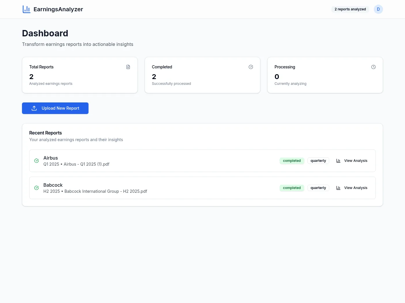 Earnings Report Analyzer & Visualizer SaaS
