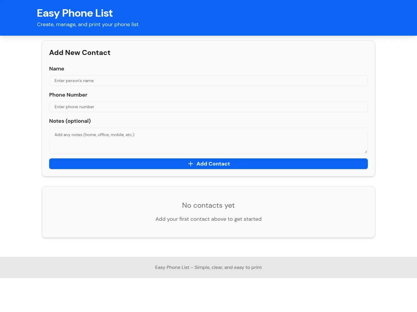 Easy Print Phone List
