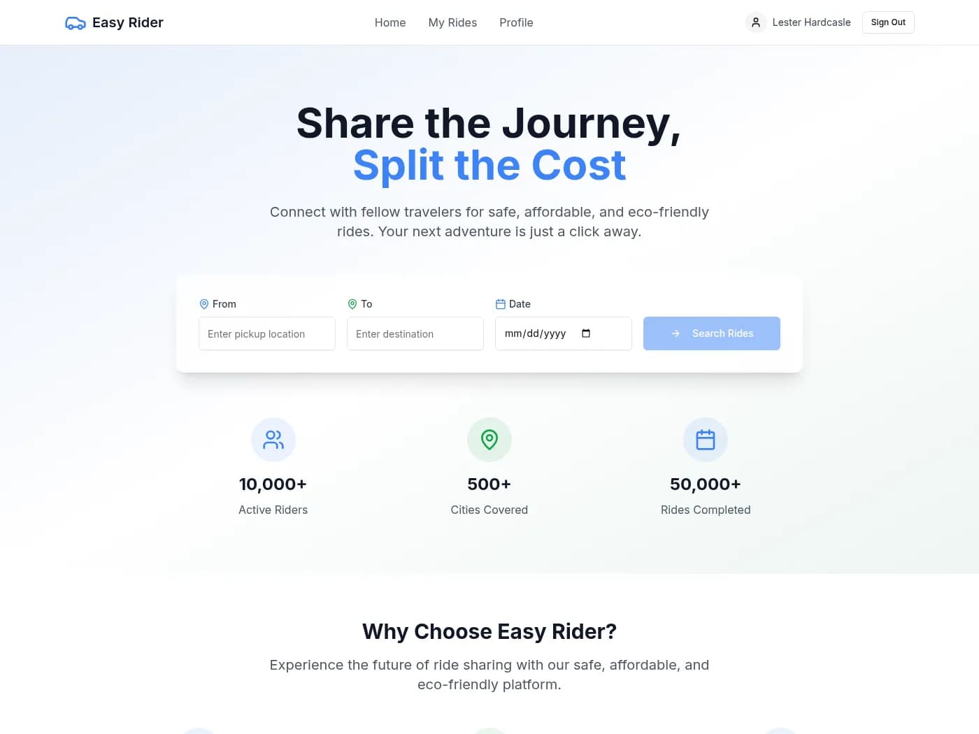 Easy Rider: Effortless Ride Sharing Platform