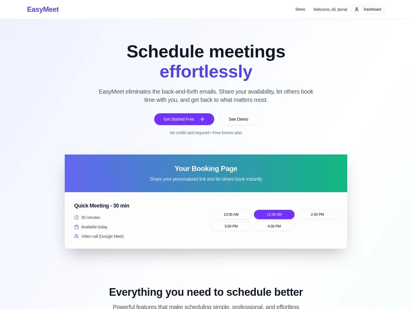 EasyMeet: Effortless Scheduling Platform