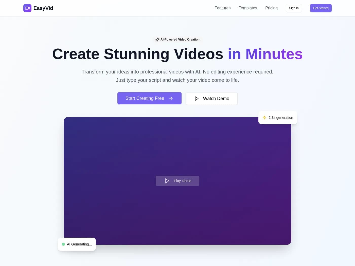 EasyVid Clone - Online AI Video Generator