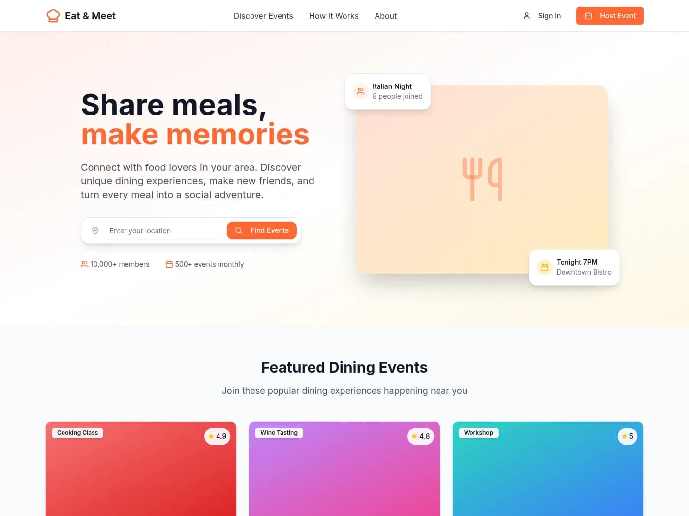 Eat & Meet Social Dining Platform