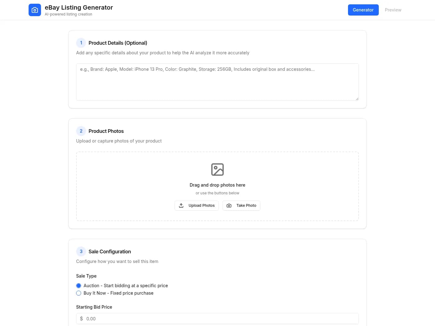 eBay Listing Generator with AI-Powered Object Recognition
