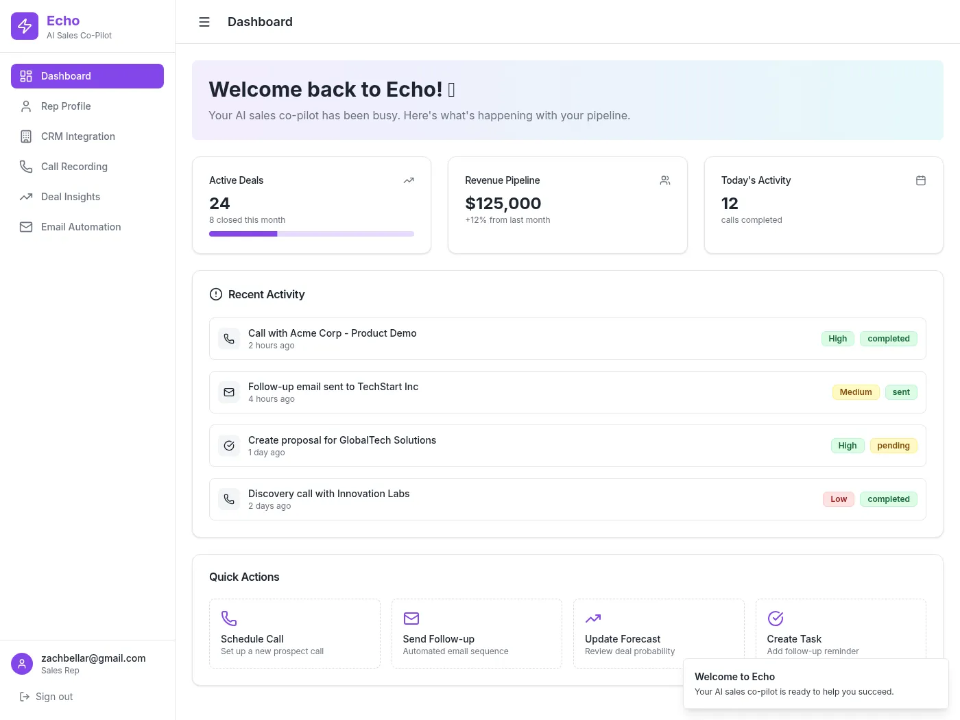Echo: AI Sales Co-Pilot for Personalized CRM Integration