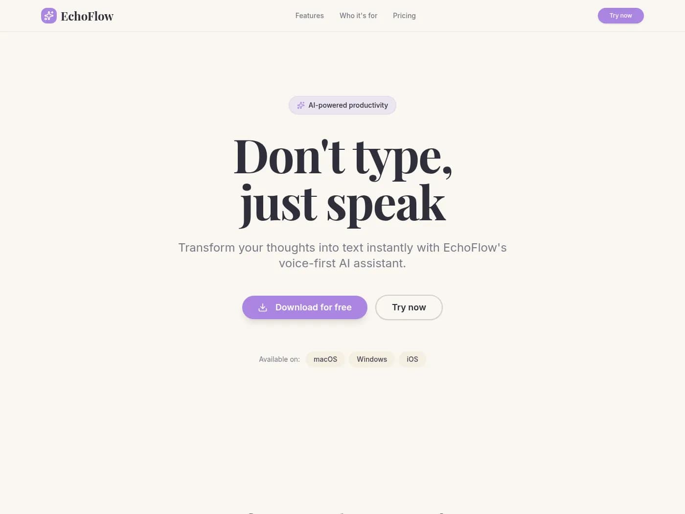 EchoFlow — AI Productivity Landing Page with Wispr Flow Inspired UI
