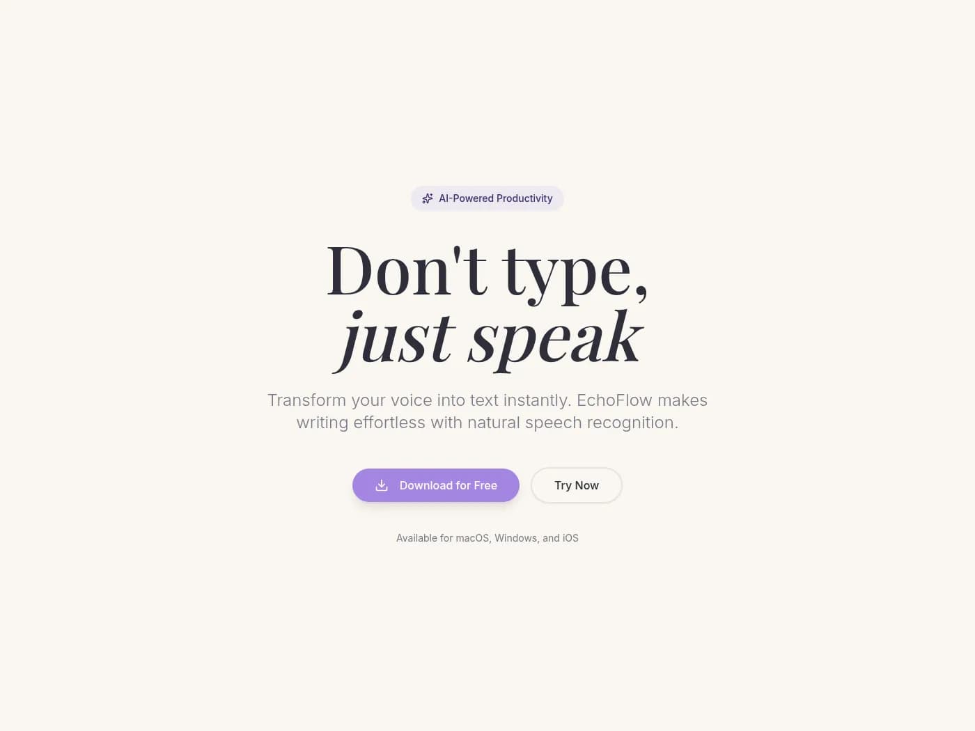 EchoFlow Wispr-Inspired Landing Page UI