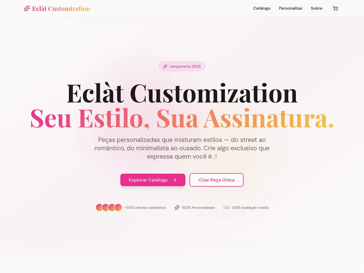 Eclàt Customization - Online Custom Clothing Store with Pix Payments