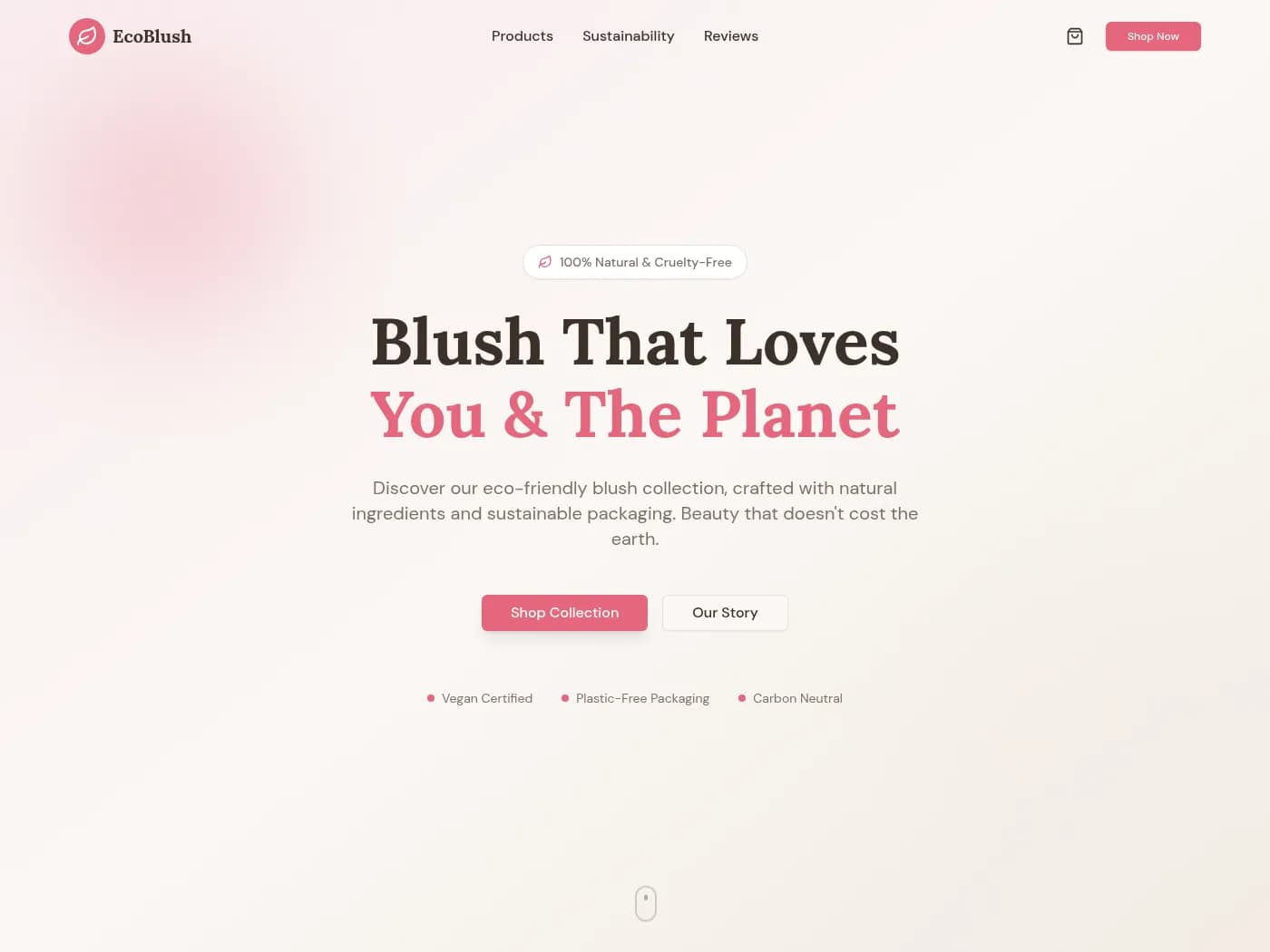 Eco-Friendly Blush Brand Landing Page