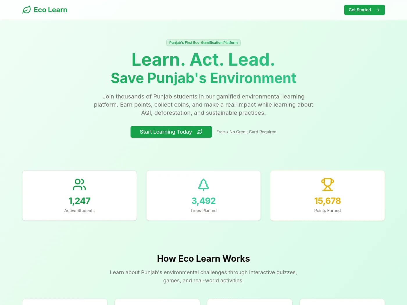 Eco Learn — Gamified Environmental Awareness Web Platform for Punjab Students