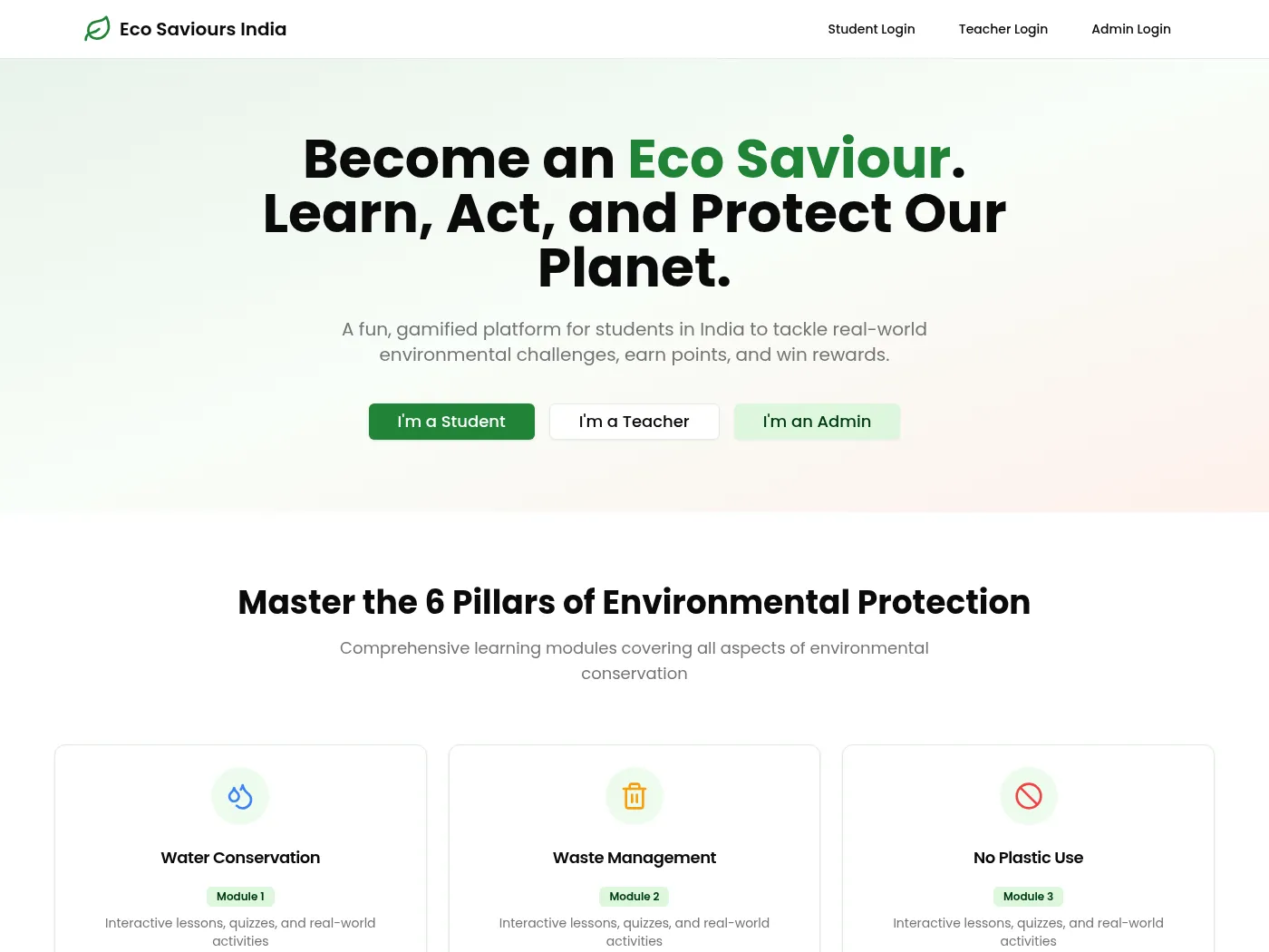 Eco Saviours India: Gamified Environmental Learning Platform