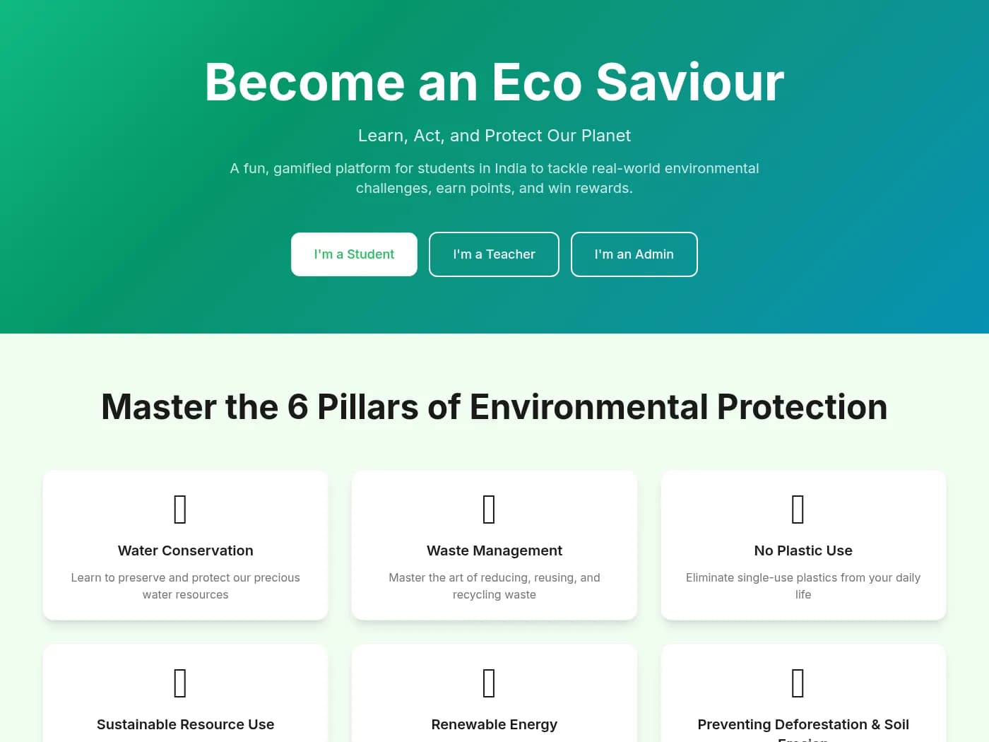 Eco Saviours India - Gamified Environmental Learning Platform for Schools