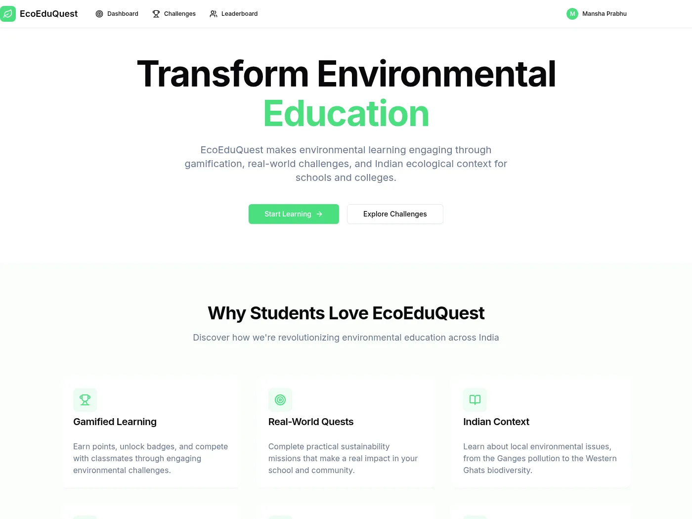 EcoEduQuest: Gamified Environmental Learning for Indian Schools & Colleges