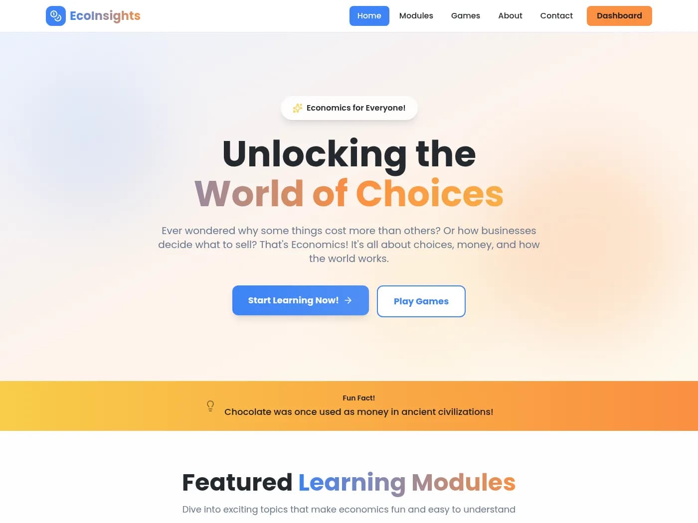 EcoInsights: A Vibrant Economics Learning Platform for Grades 8-10