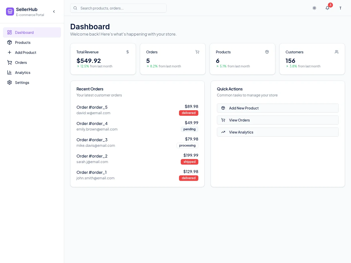 E-commerce Seller Portal Dashboard