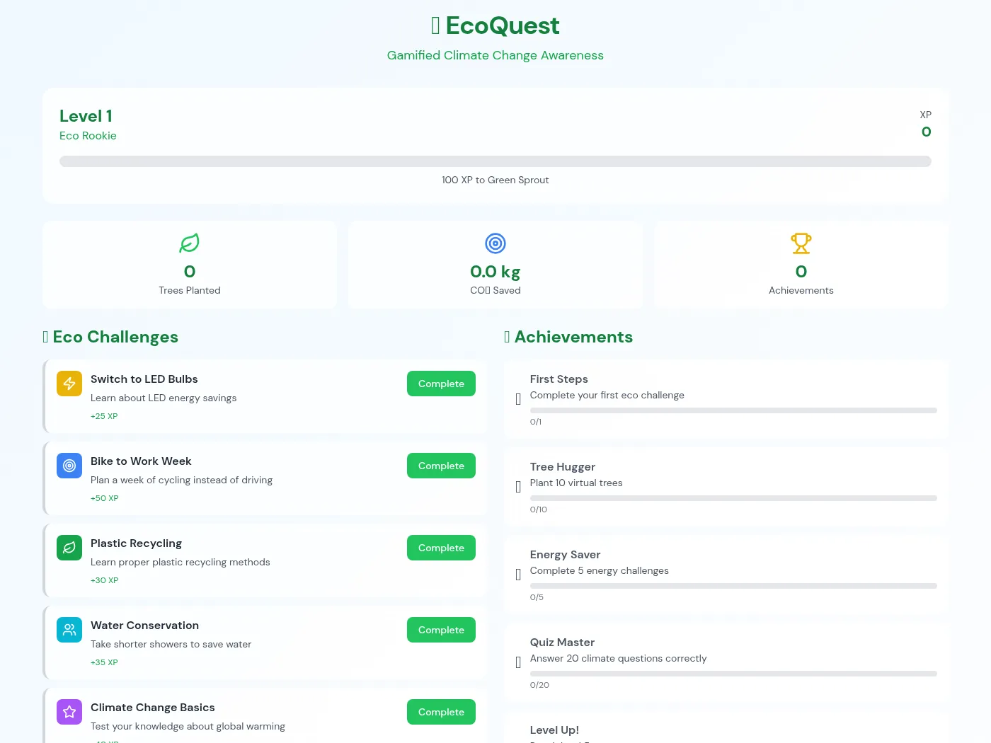 EcoQuest: Gamified Climate Change Awareness Interface