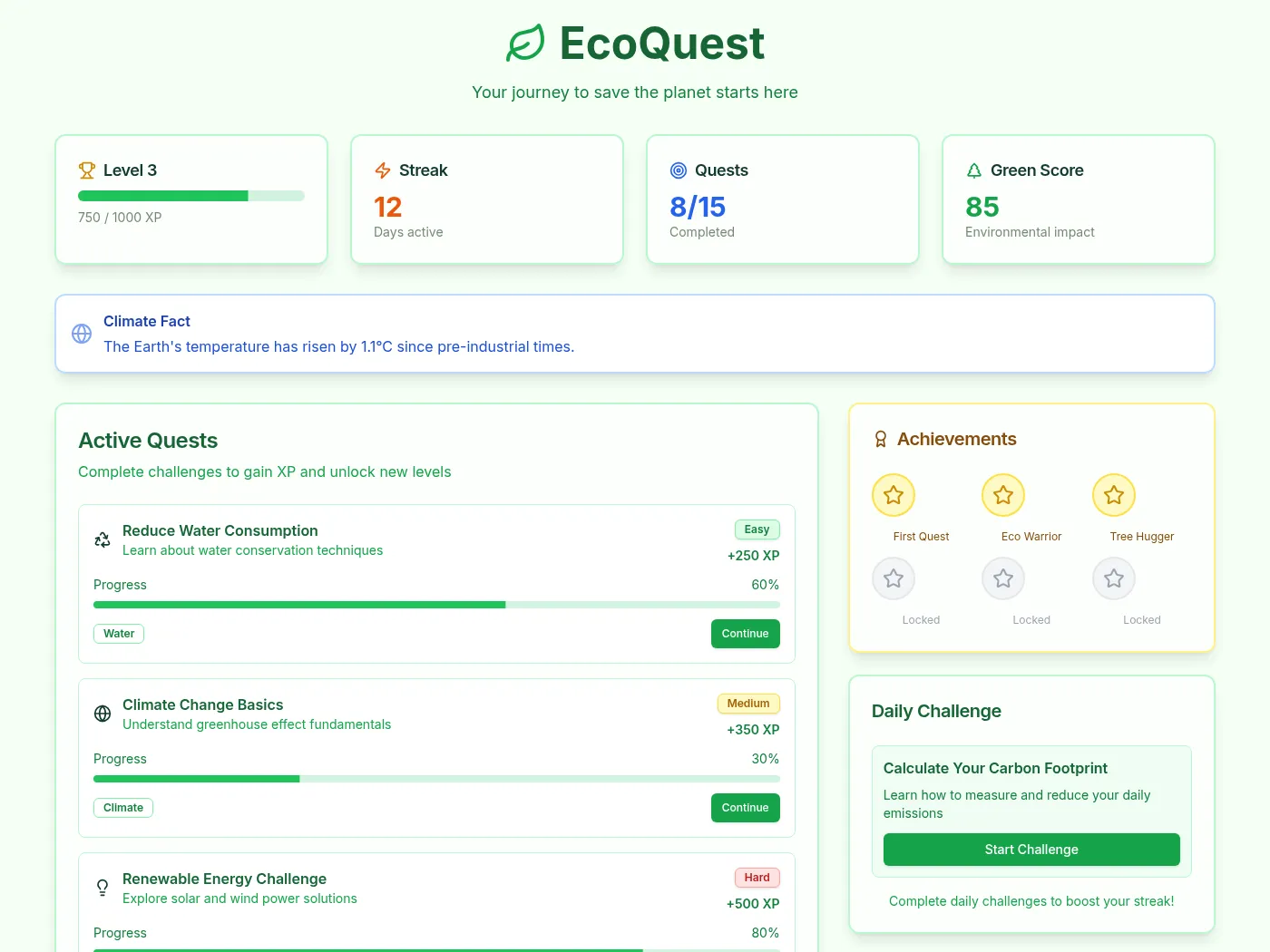 EcoQuest: Gamified Climate Change Awareness Platform