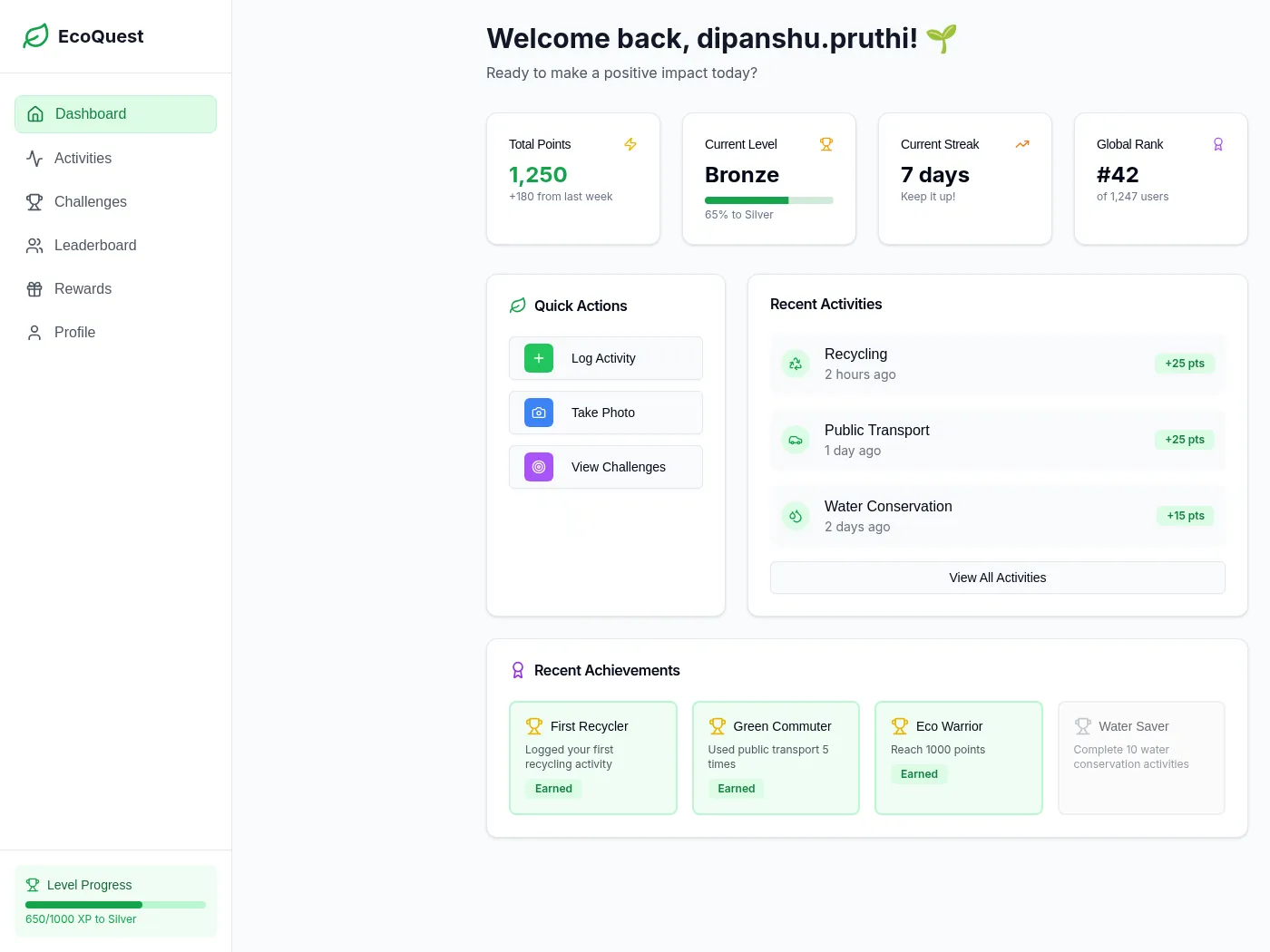 EcoQuest: Sustainability Gamification Platform