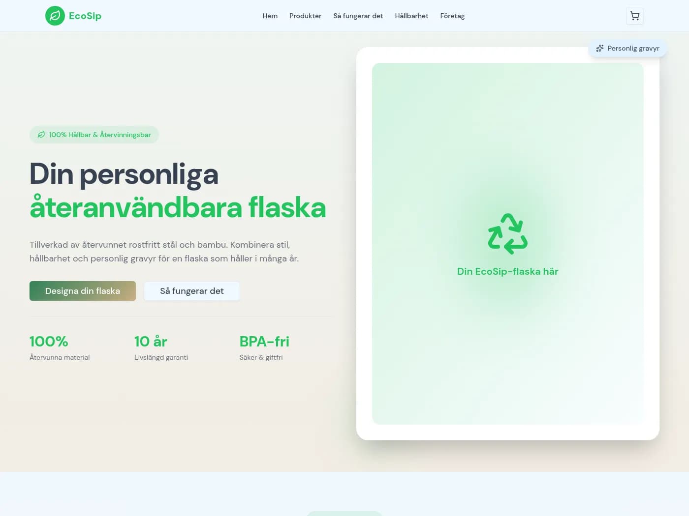 EcoSip – Sustainable Webshop for Personalized Reusable Bottles