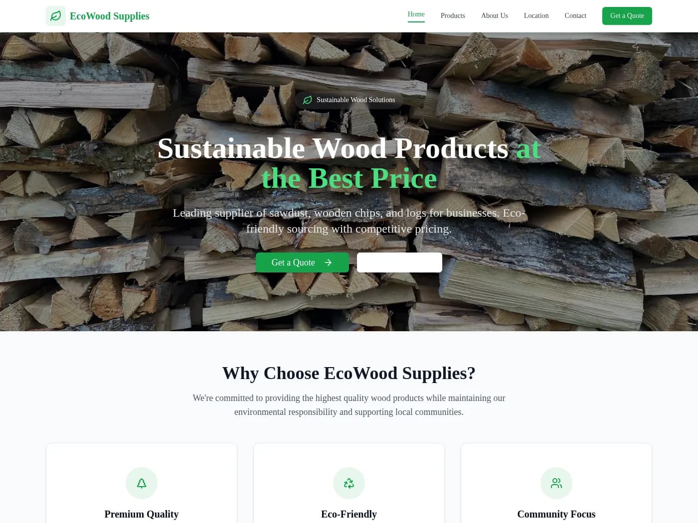 EcoWood Supplies – Sustainable Wood Product Supplier Website