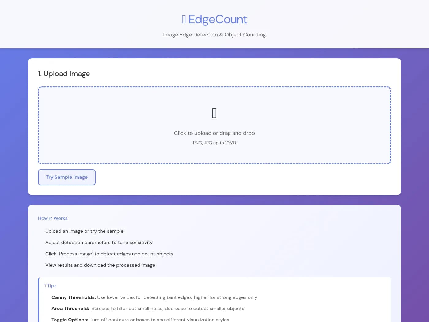 EdgeCount — Image Edge Detection & Object Counting Web App