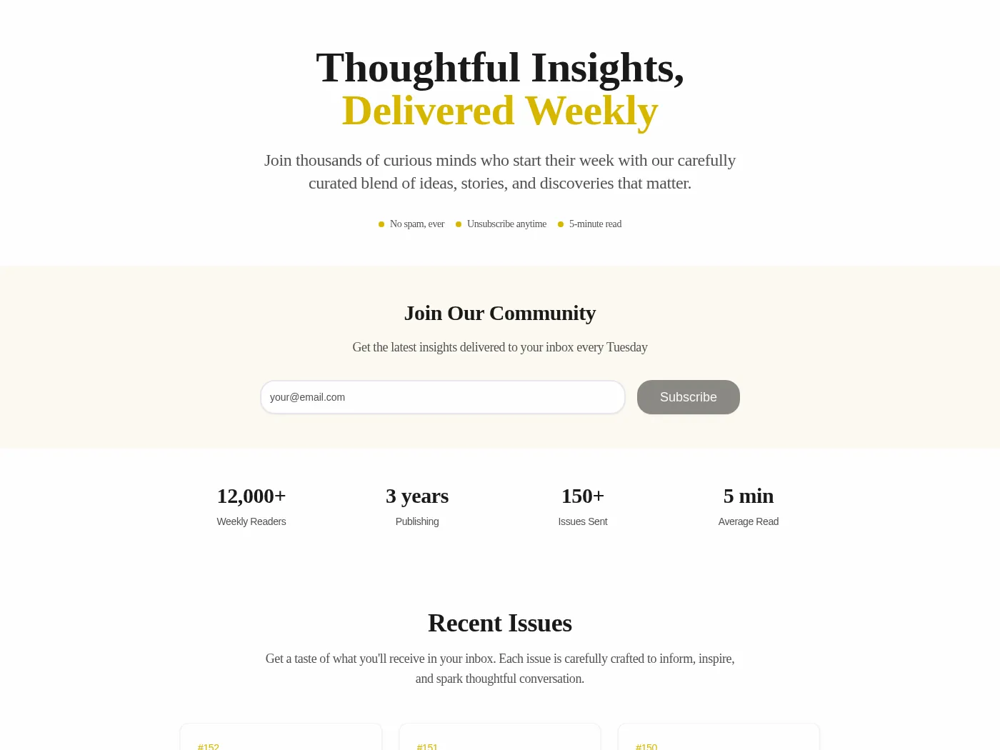 Editorial Newsletter Landing Page