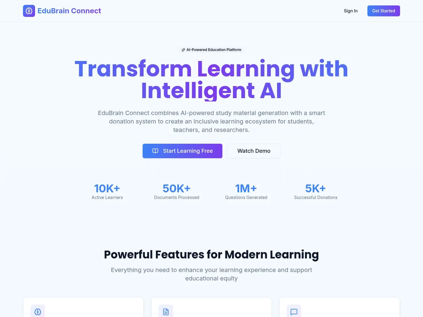EduBrain Connect – AI-Powered Learning & Smart Educational Support Platform