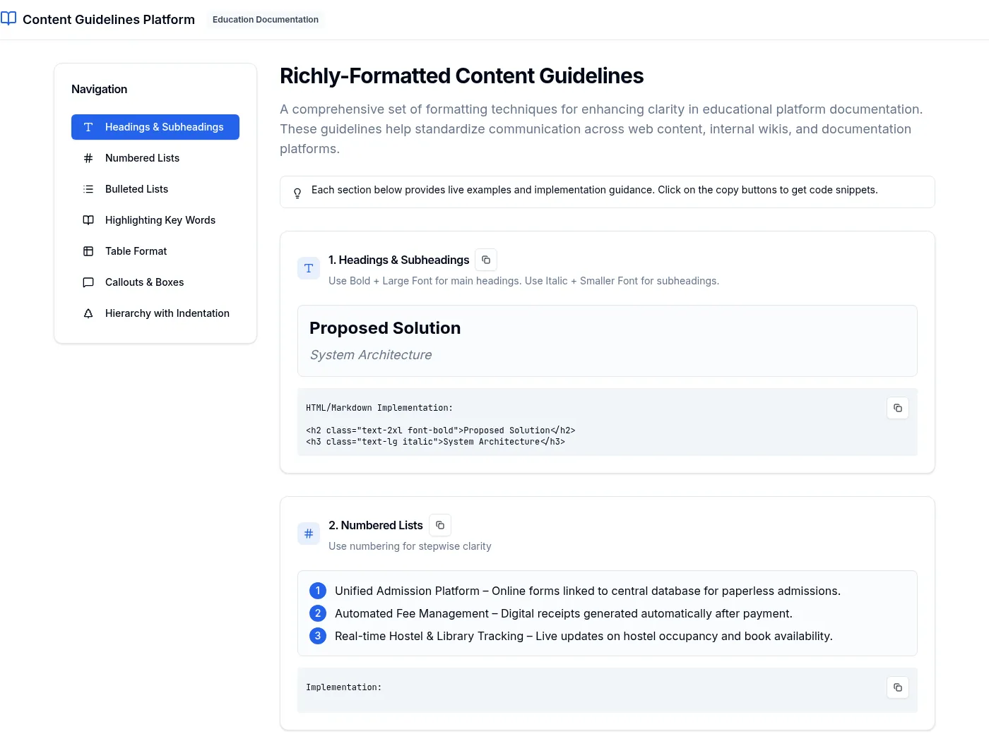 Richly-Formatted Content Guidelines for Education Platform
