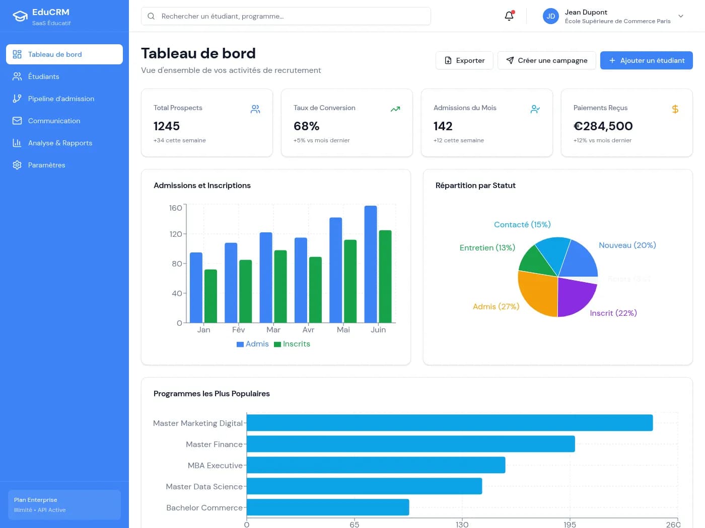 EduCRM SaaS Frontend Prototype for Schools & Universities