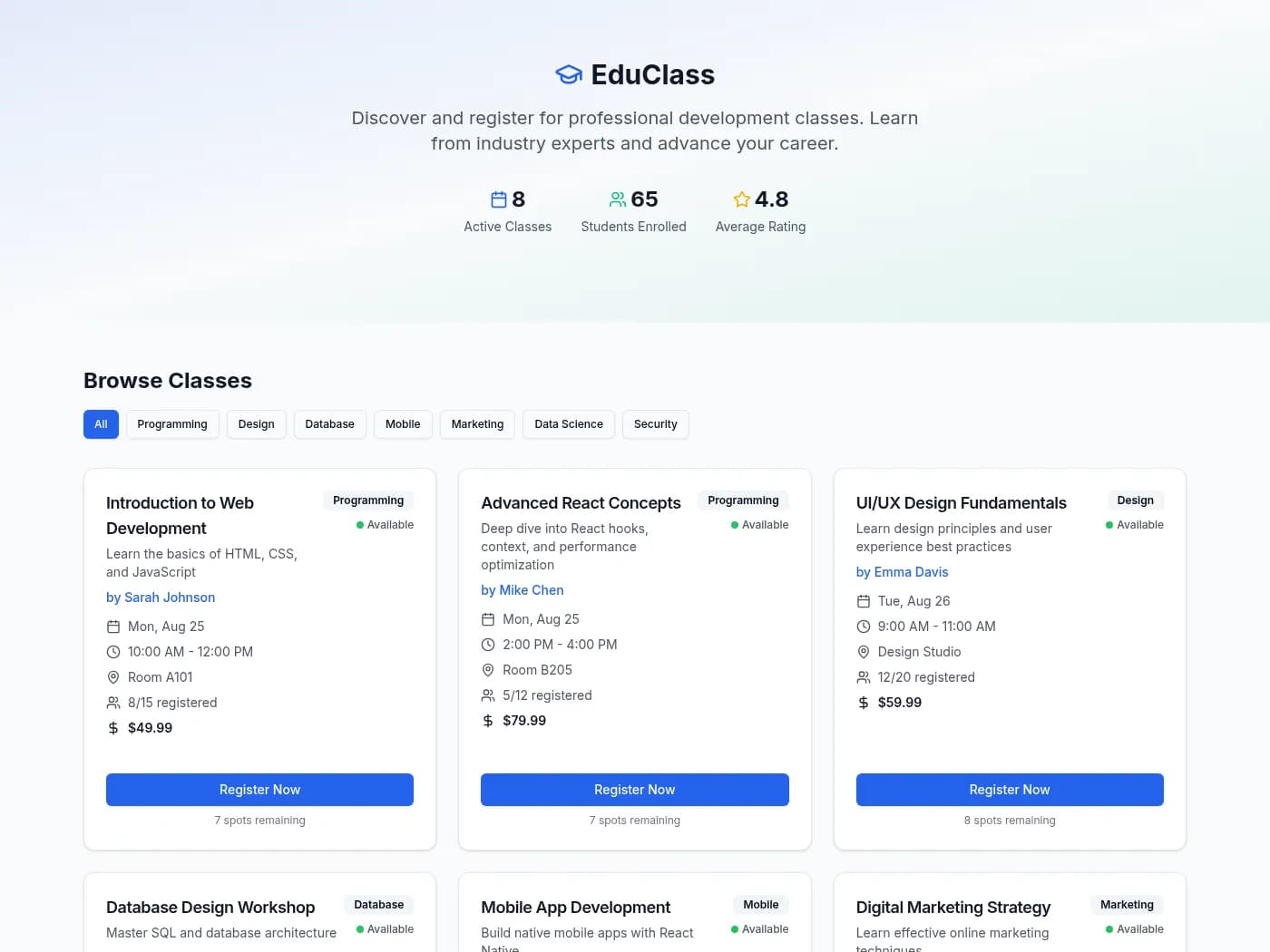 EduClass Registration Portal
