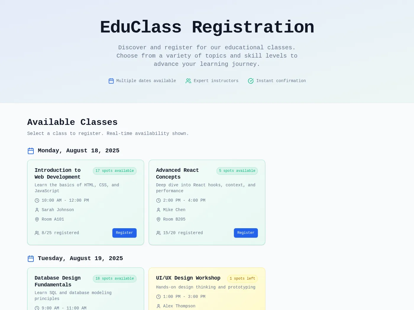 EduClass Registration Portal