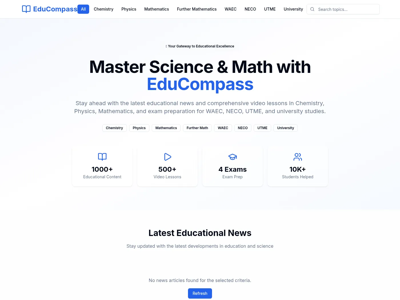 EduCompass: Dynamic Portal for Science and Exam Prep