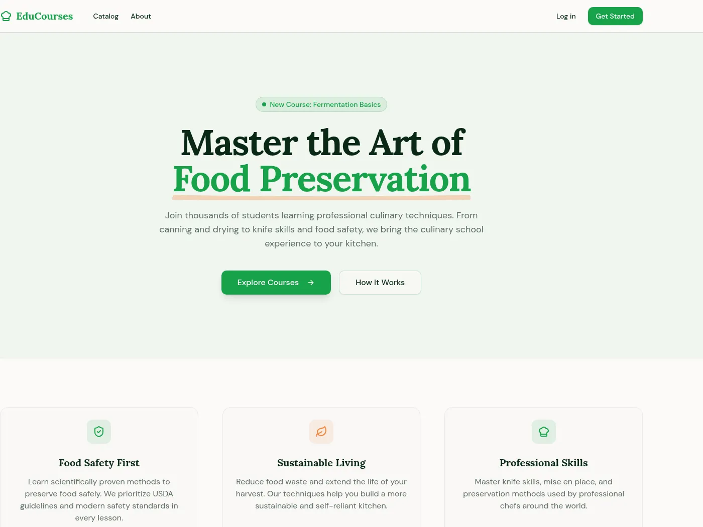 EduCourses: Food Preservation & Preparation for Students