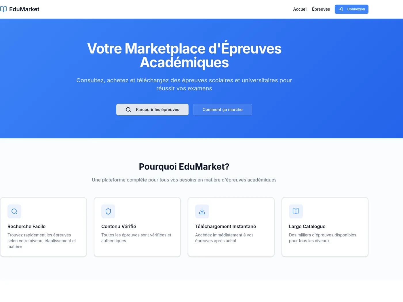 EduMarket: Plateforme de Marketplace d'Épreuves Scolaires et Universitaires