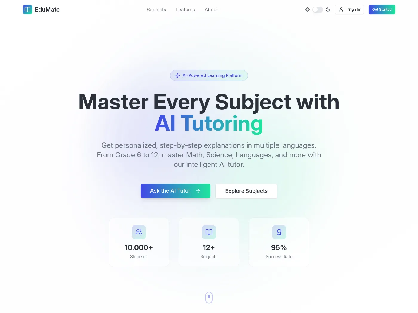 EduMate: Full-Stack Interactive Educational Platform for Grades 6-12