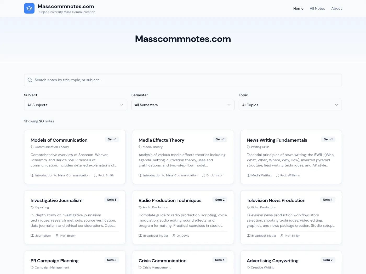 EduNotes Hub: Mass Communication Study Portal
