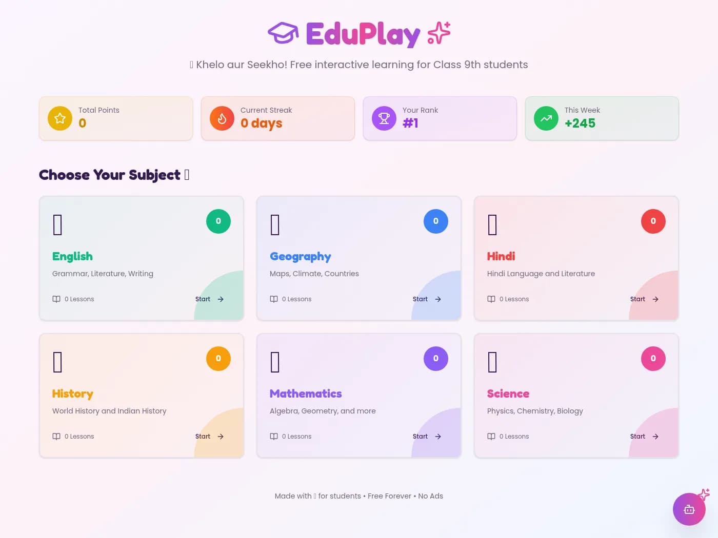 EduPlay: Free Interactive Learning App for 9th Grade Students