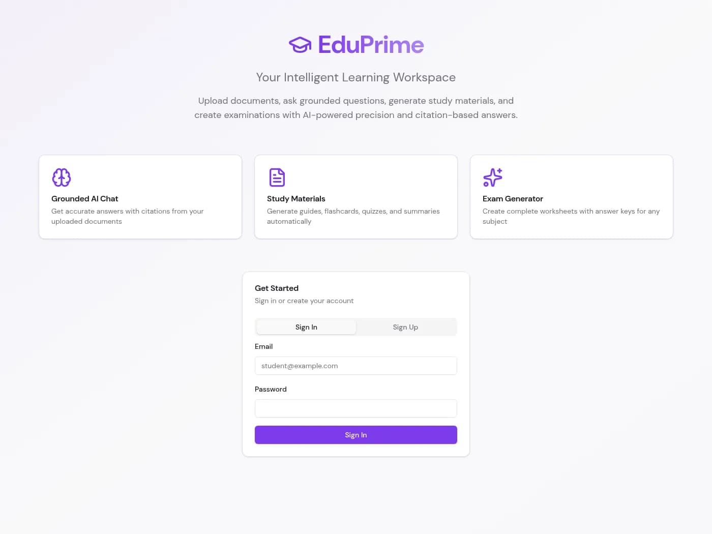 EduPrime: Unified, Citation-Based AI Learning & Exam Generation Workspace for Students and Educators