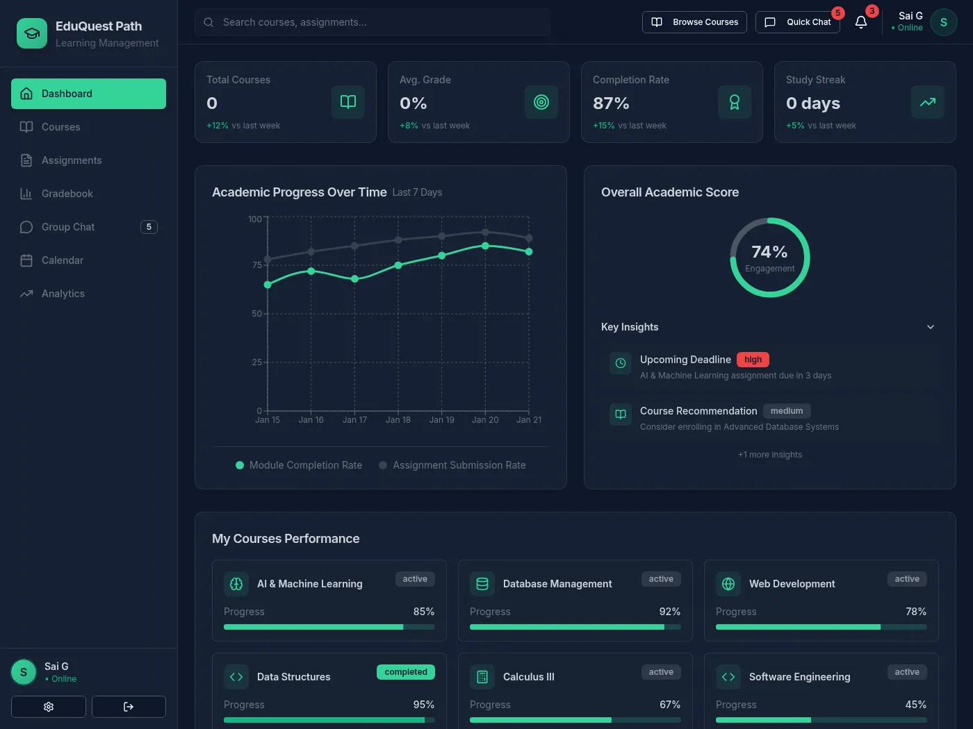 EduQuest Path - Modern Student Learning Management System
