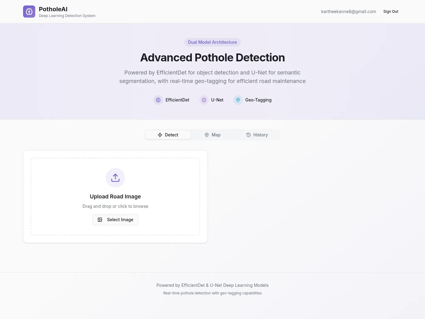 EfficientDet & U-Net Based Pothole Detection and Geo-Tagging System