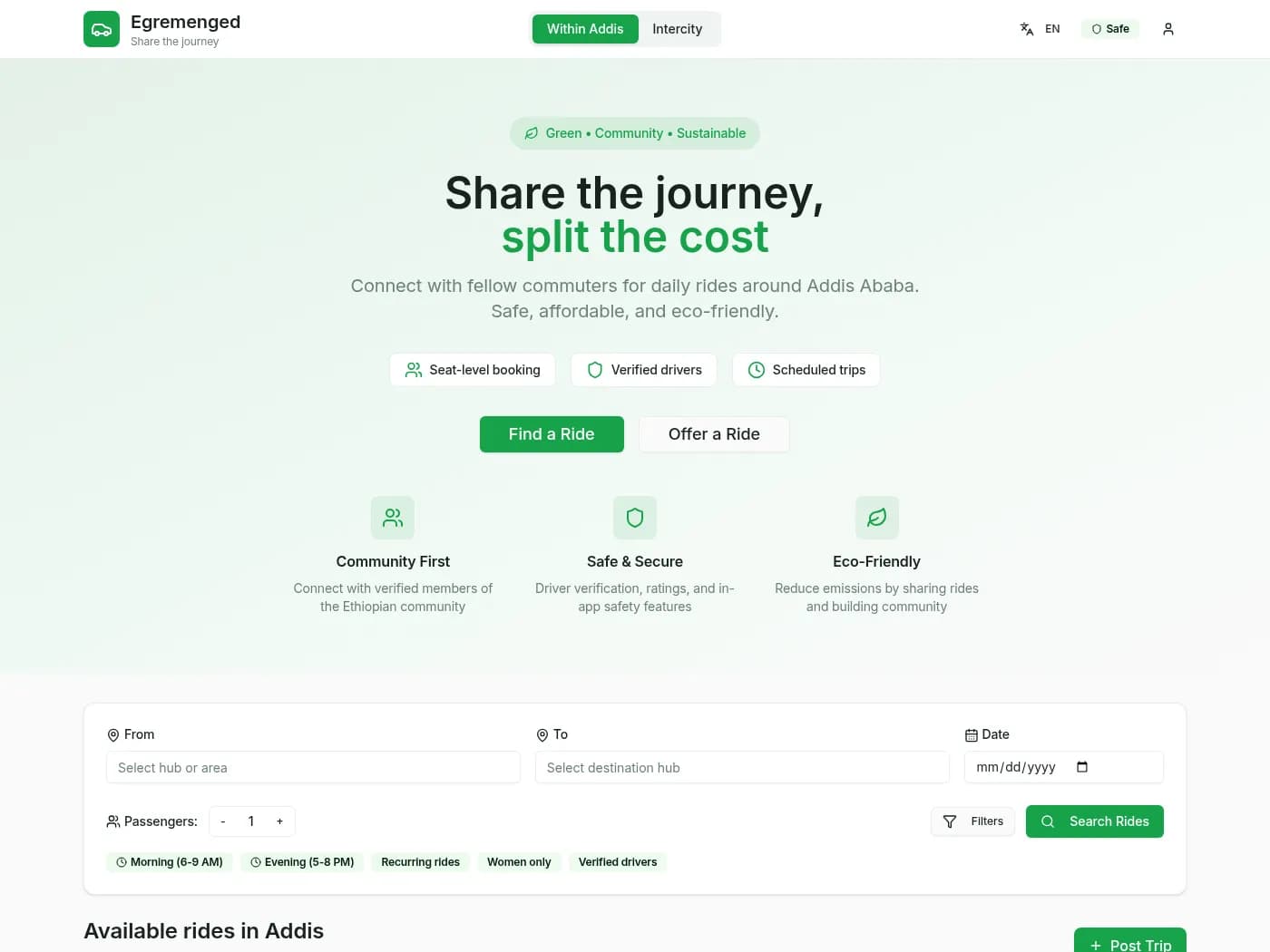 Egremenged Carpool Seat-Sharing Platform for Ethiopia
