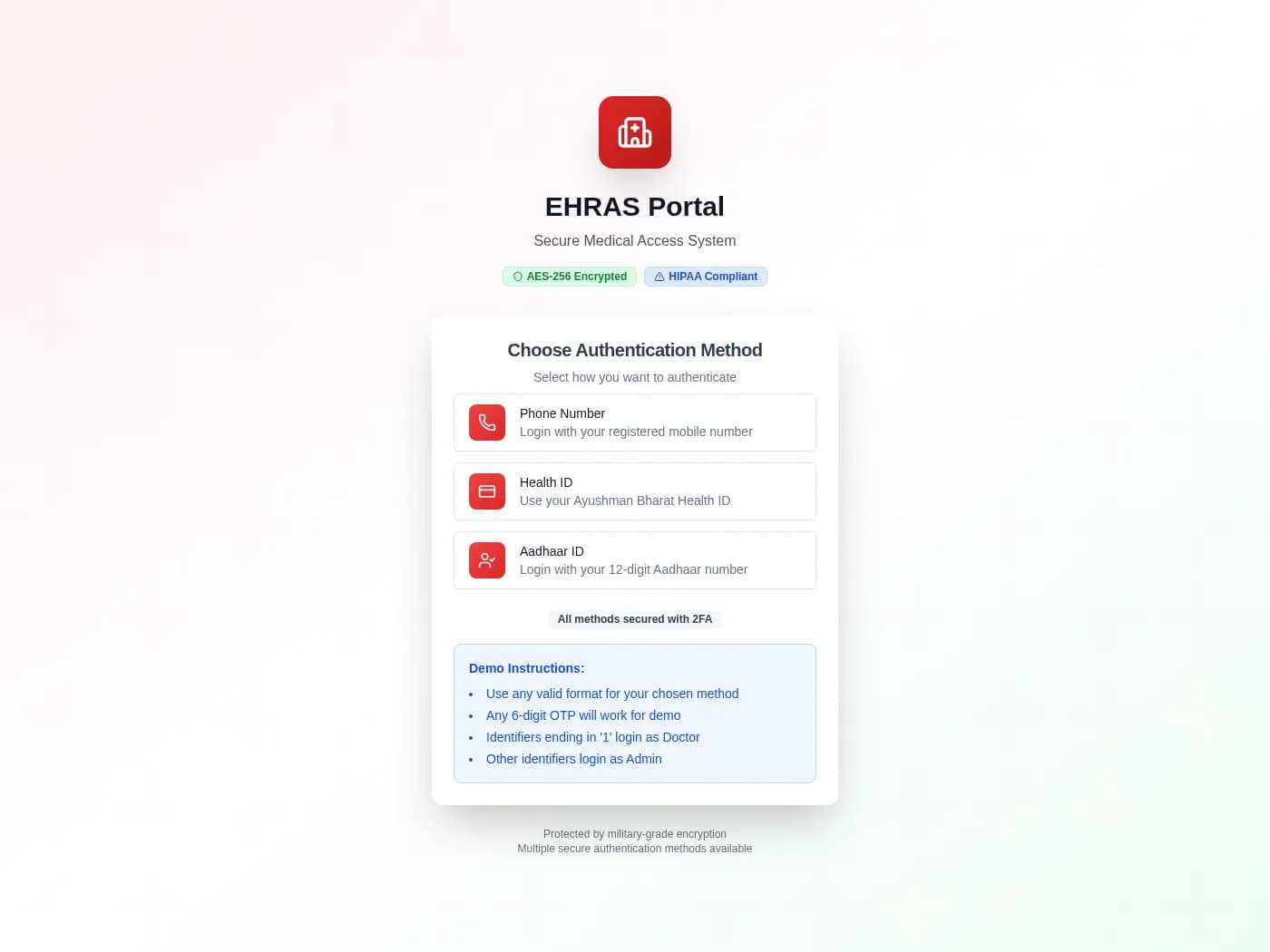 Secure with ID - EHRAS Doctor & Admin Web Portal