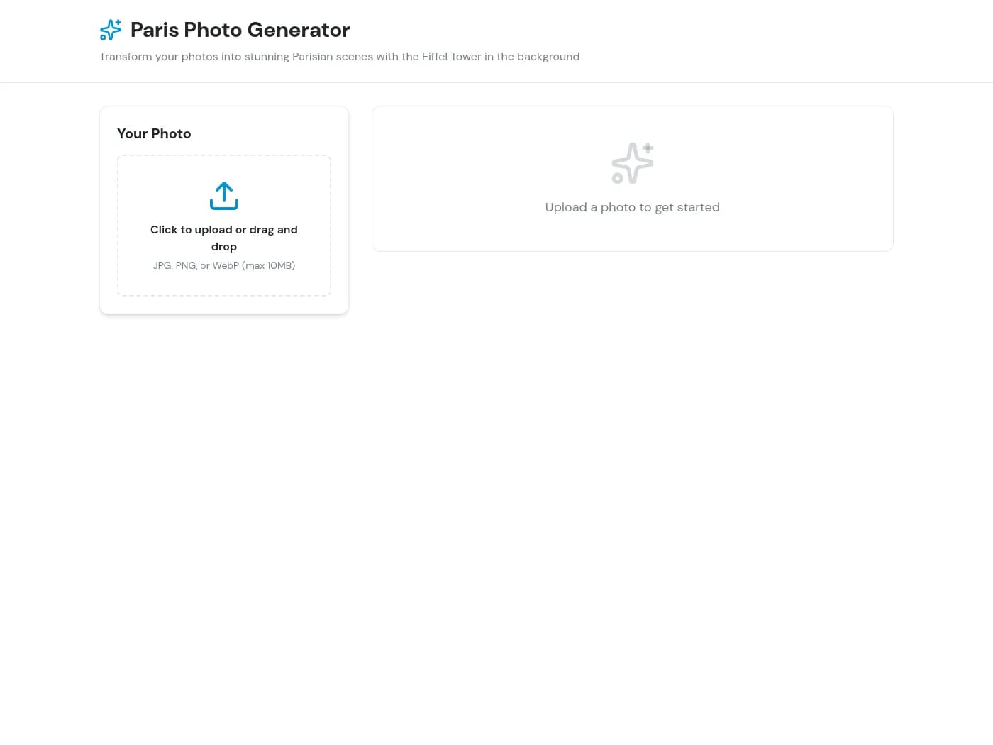 Instant Paris Photo Generator with Eiffel Tower
