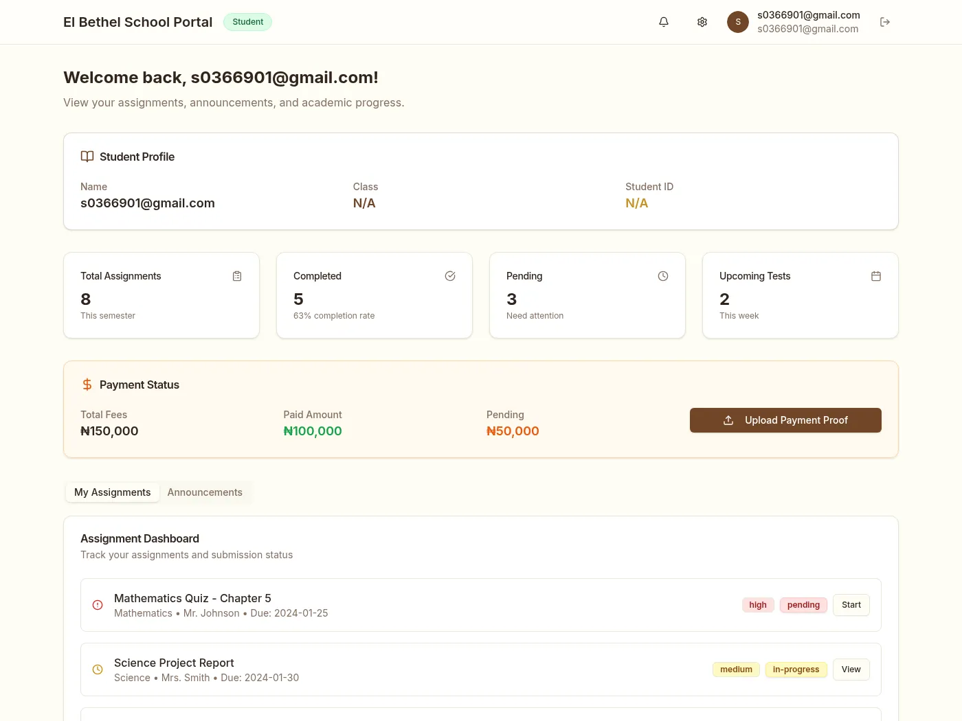 El Bethel School Portal – Modern Multi-Role Academic Management System