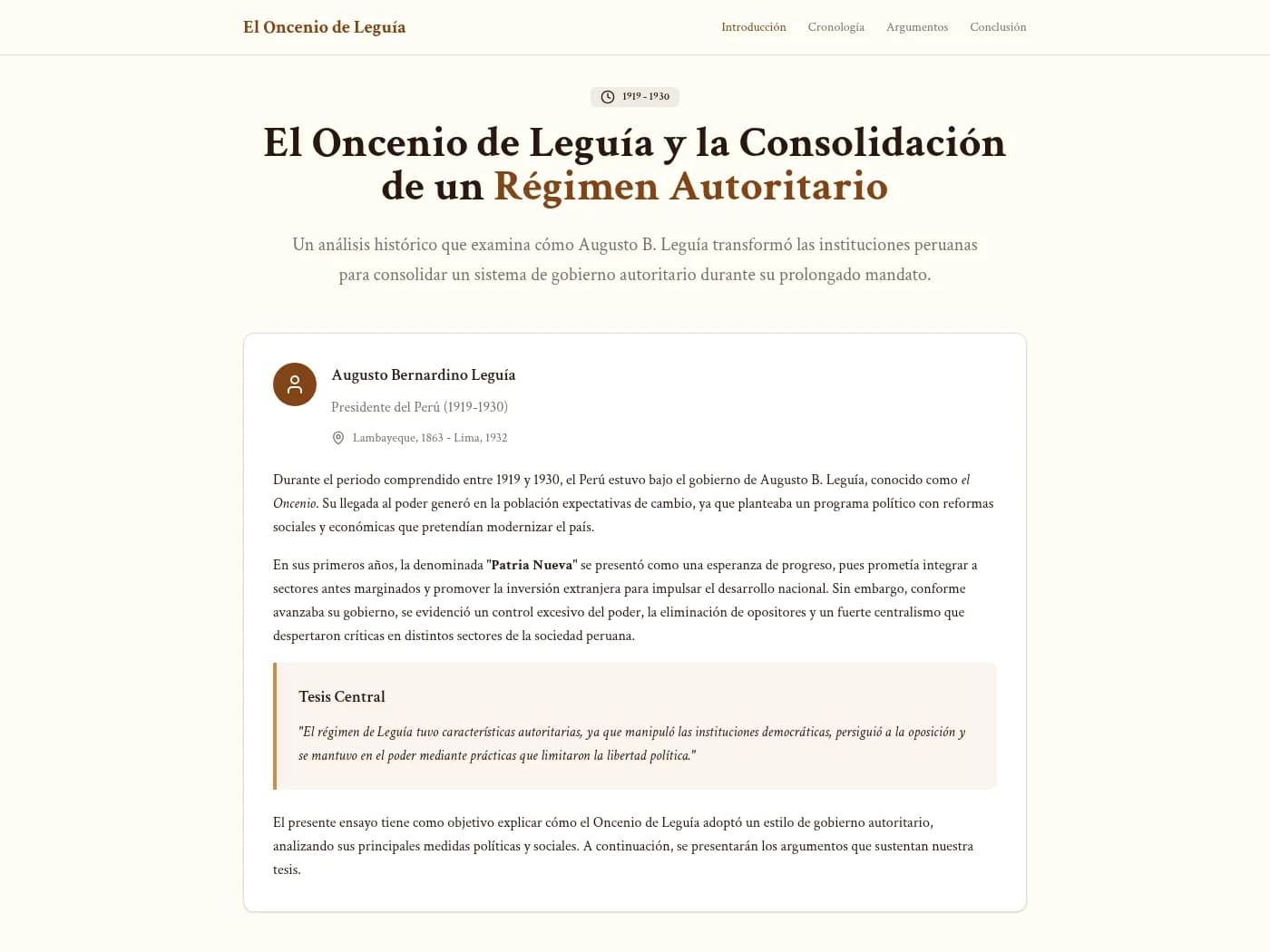 Autoritarianism During El Oncenio de Leguía: An Analysis