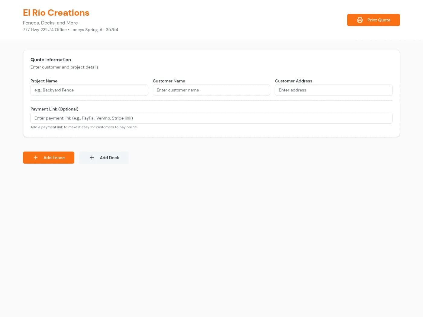 El Rio Creations Fence & Deck Estimator for Alabama Contractors